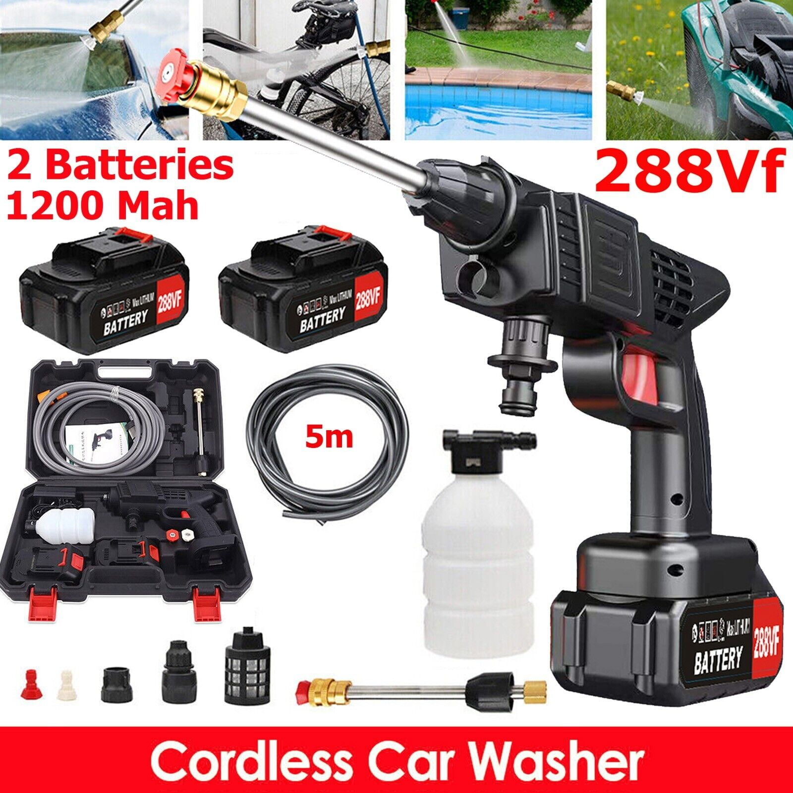 Cordless Electric High Pressure Washer - Portable Car Cleaner Tool with ...