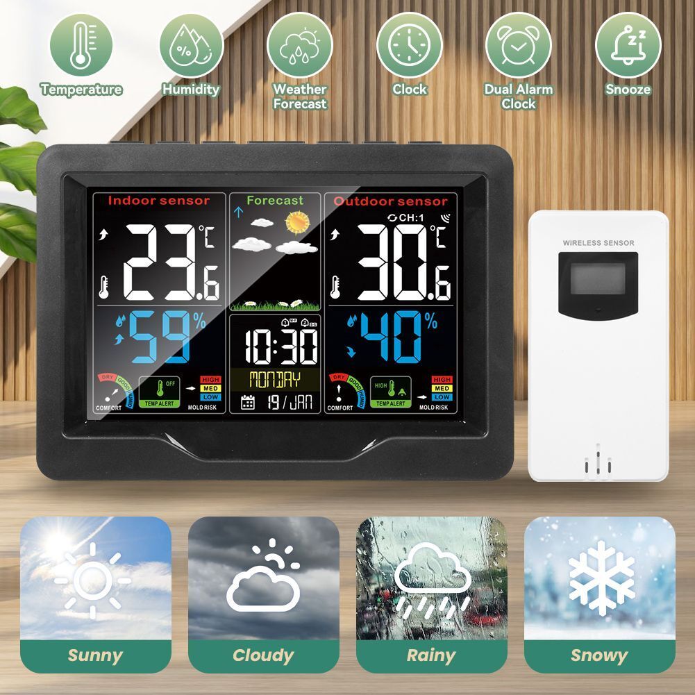Smallzonex Digital Weather Ston Clock with Indoor Outdoor Thermometer ...