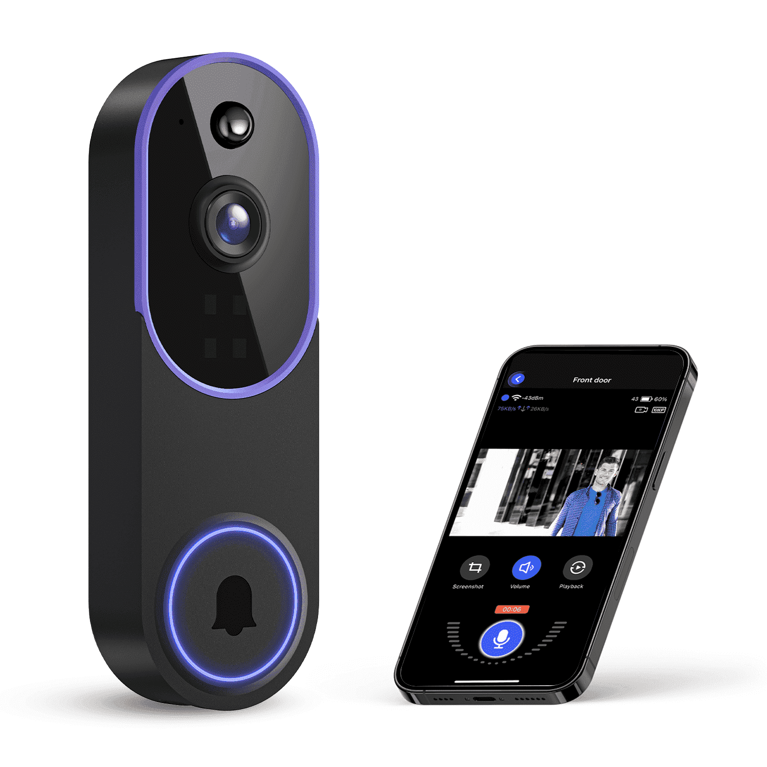 Smart 1080p Video Doorbell Camera , Live View, AI Human Detection, 2 ...