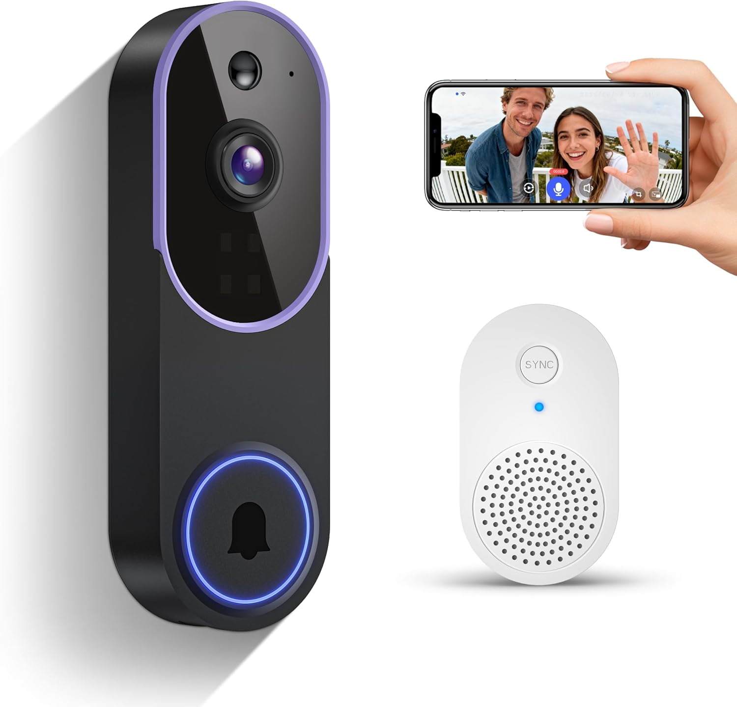 Smart 1080p Video Doorbell Camera with Doorbell Receiver, Live View, AI ...