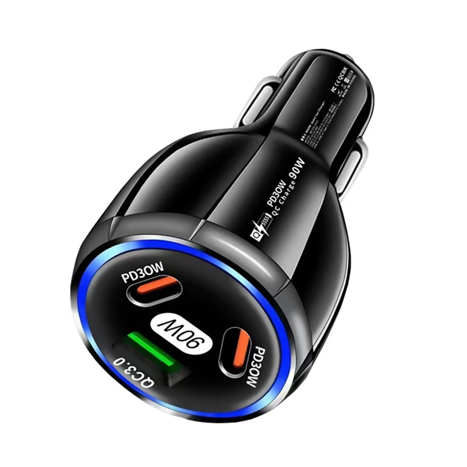 Smart 3-Port Car Charger with USB and PD Type-C Fast Charging, Smart ...