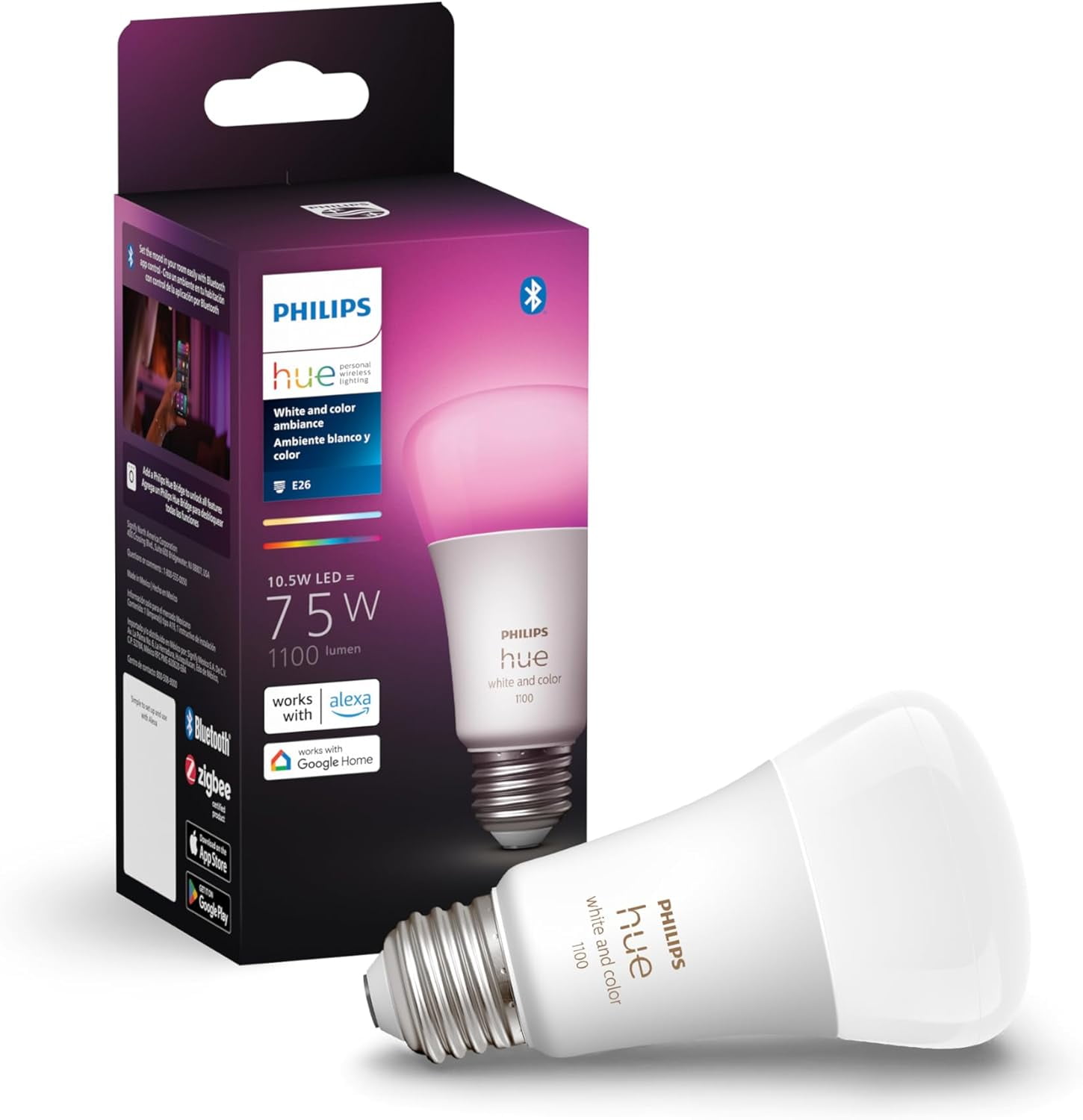 Smart 75W A19 LED Bulb - White and Color Ambiance Color-Changing Light ...