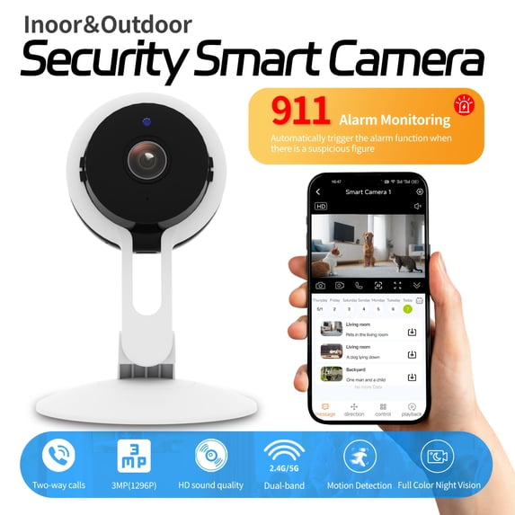Smart AI Mini Wireless Security Camera - 3MP FHD Nanny Cam with Two-Way ...