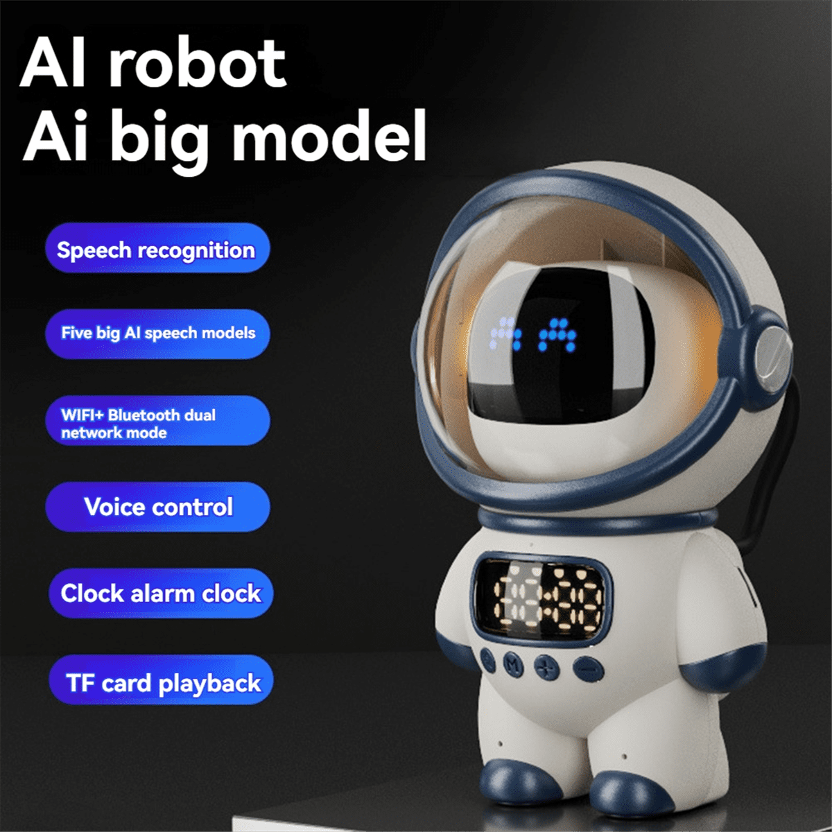 Smart AI Robot Wireless Bluetooth Speaker Sound Box Audio Alarm Clock ...