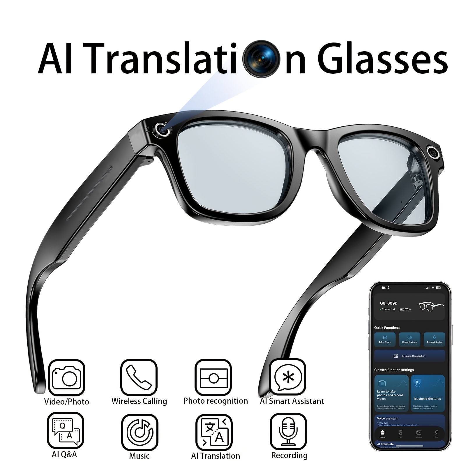 [Smart AI Translating Camera Glasses] 8MP HD Camera, Wireless Calling ...