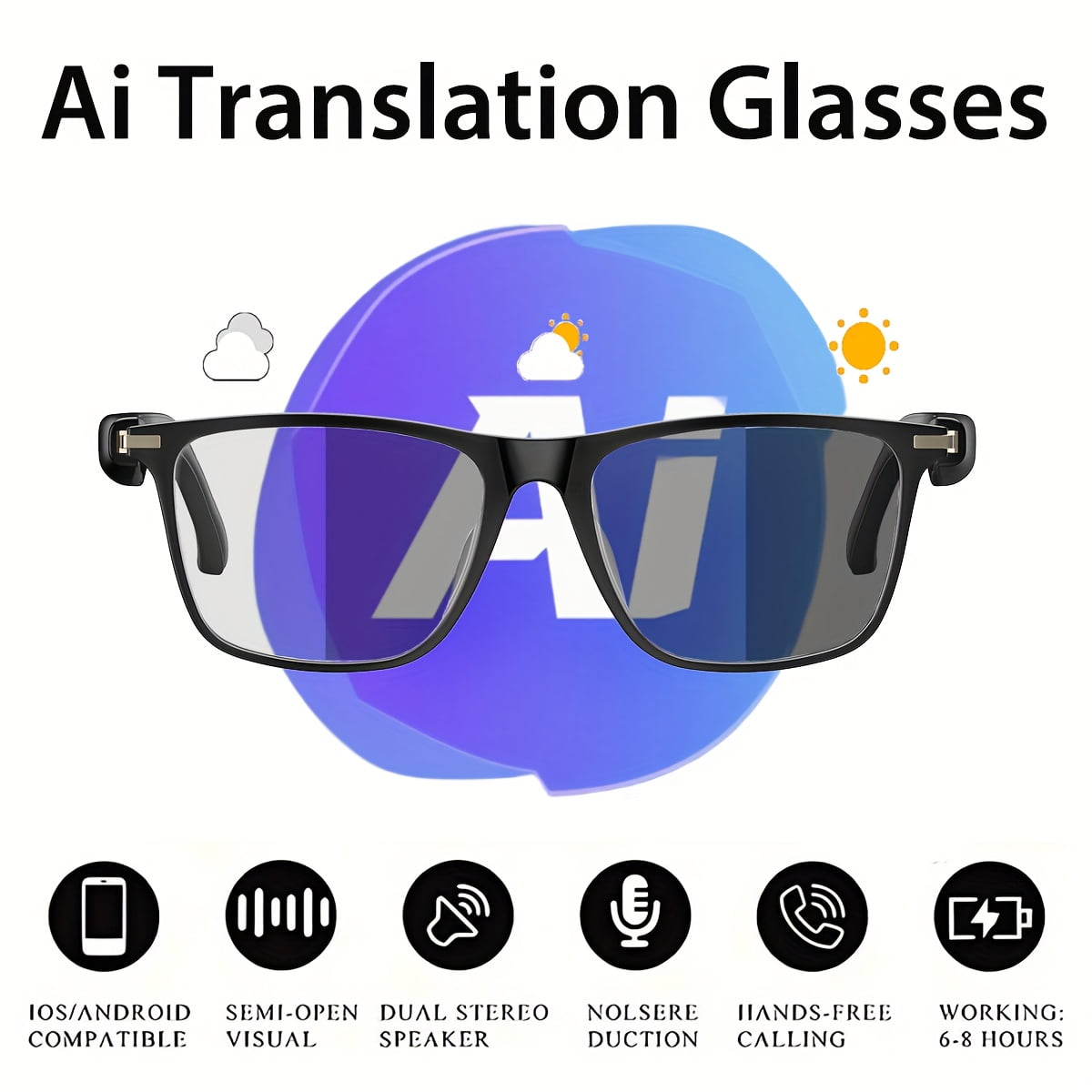 Smart AI Wireless Wireless Glasses with Translator, Anti-Blue Light ...