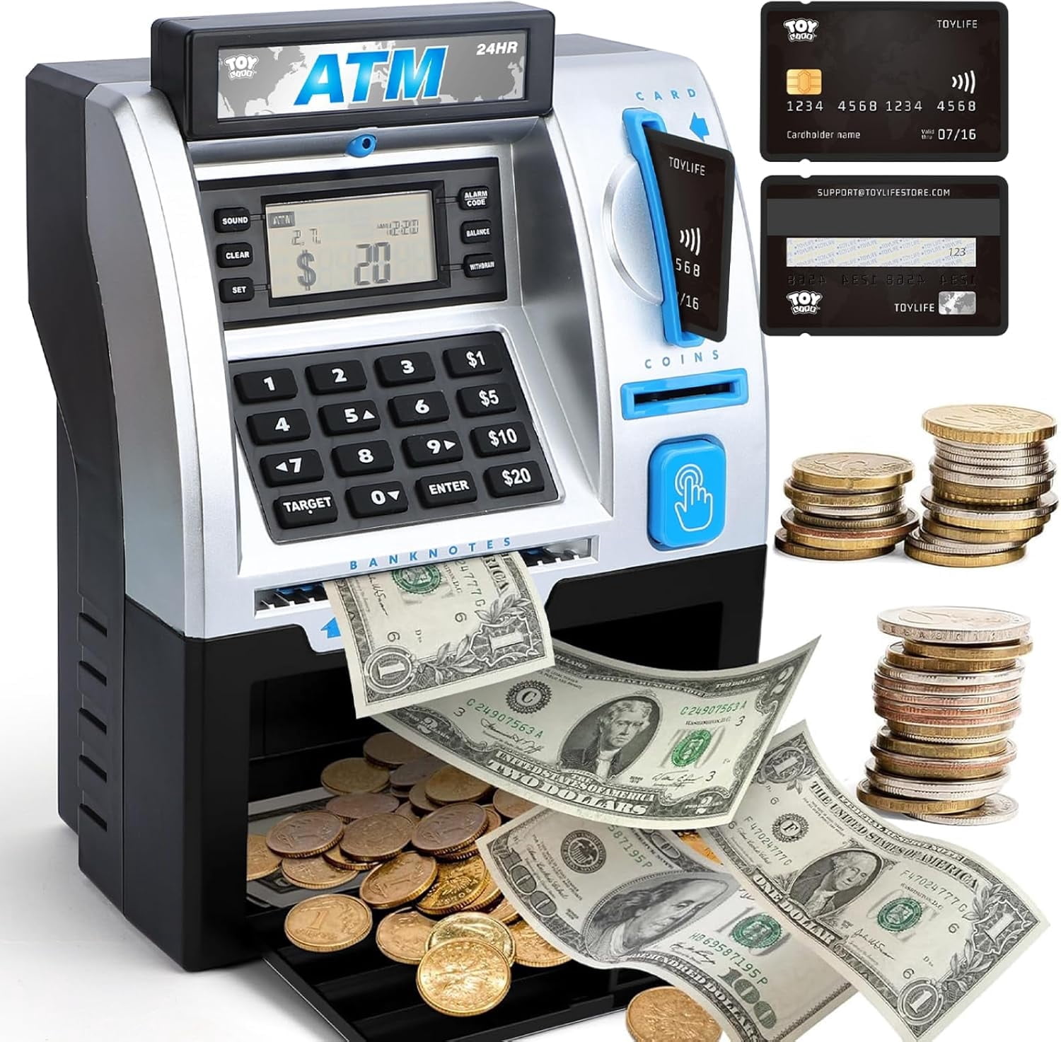 Smart ATM Piggy Bank with Digital Display, Coin & Bill Slots ...