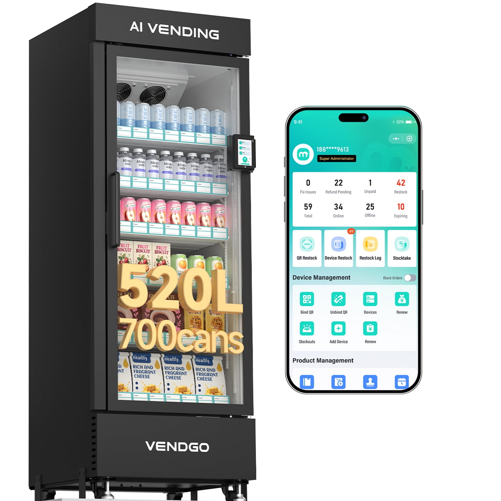 Smart Ai Vending Machine with Card Reader, Snack & Drink Combo, 6-Layer ...