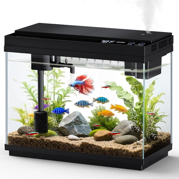 Smart Aquarium - Ultra Clear Glass Fish Tank w/Auto Timer Color Lights ...