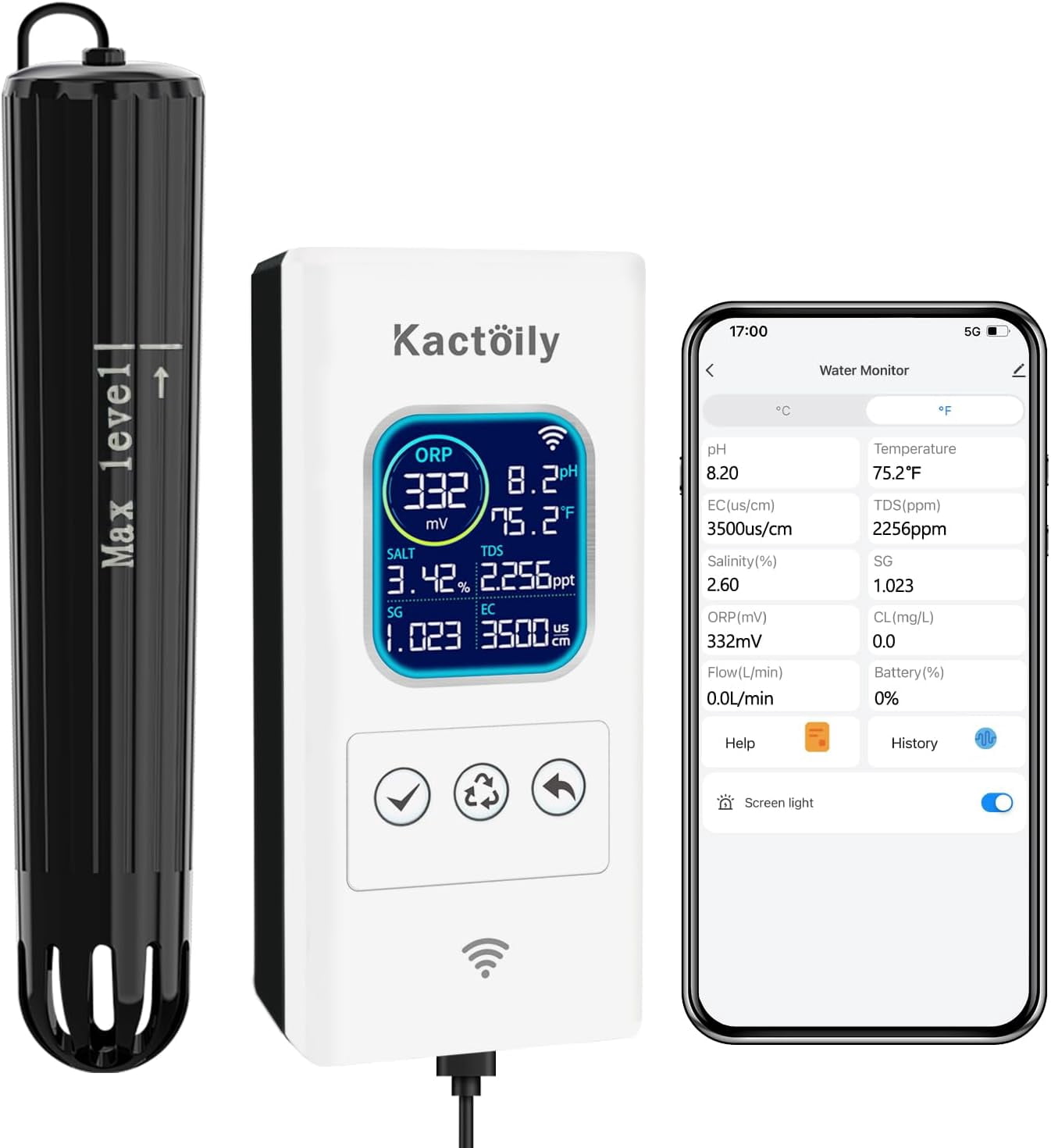 Smart Aquarium Water Monitor, Salinity pH ORP TDS EC Temp Multi ...