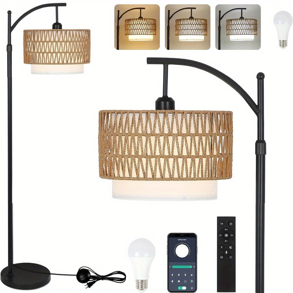 Smart Arc Floor Lamp with App & Remote Control - Dimmable LED Standing ...