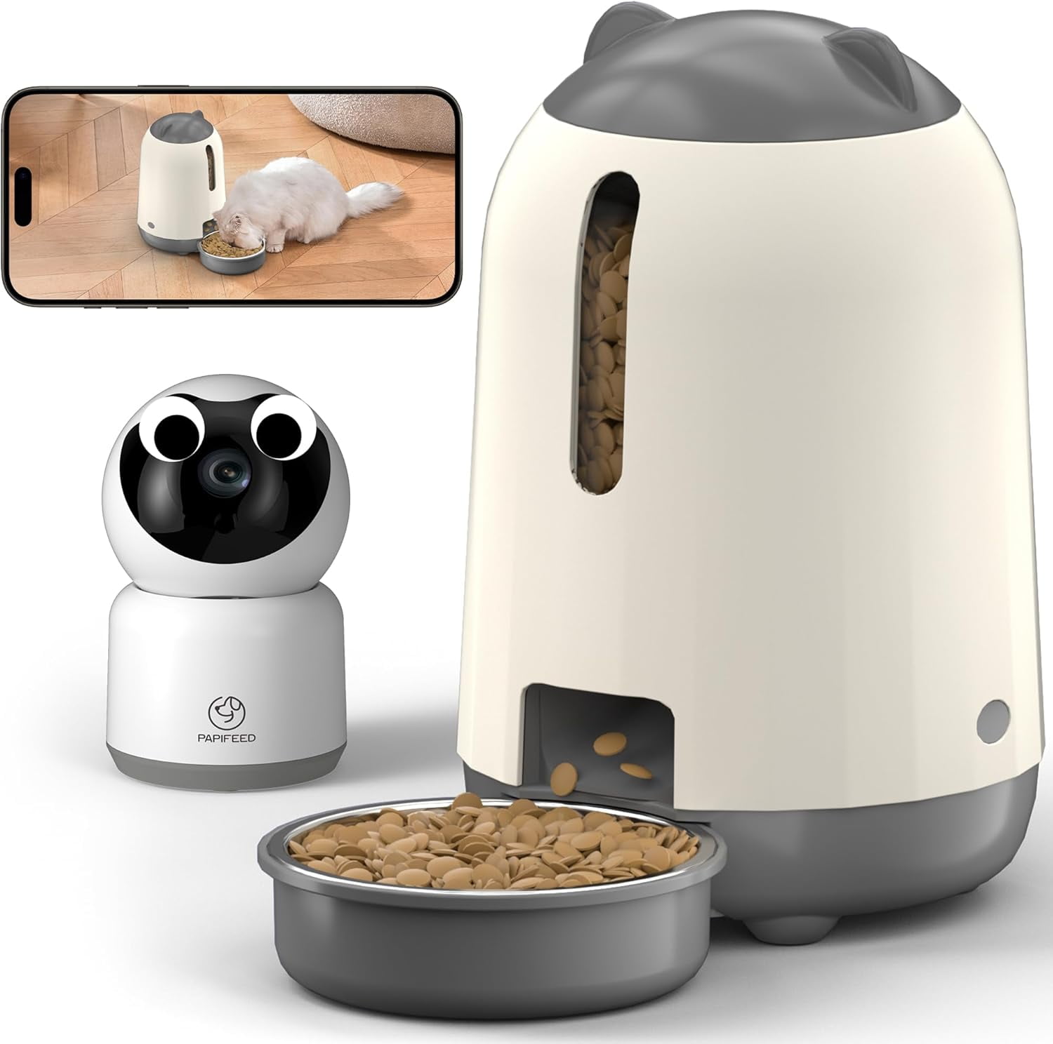 Smart Automatic Cat Feeders, Dual Power Supply Cat Food Distributor, WiFi Pet Feeder with APP ...