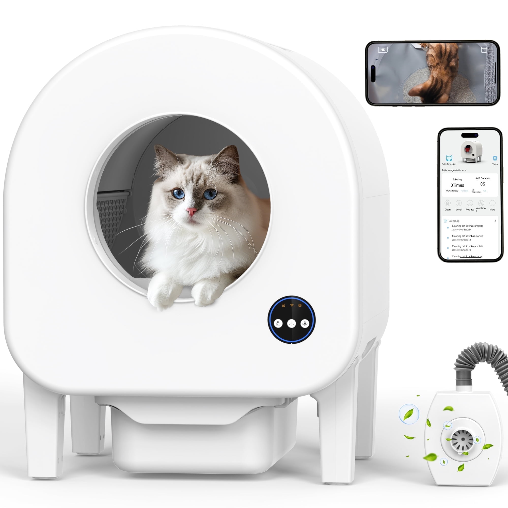 Advwin Smart Automatic Self-Cleaning Cat Litter Box, APP Control, Odor ...