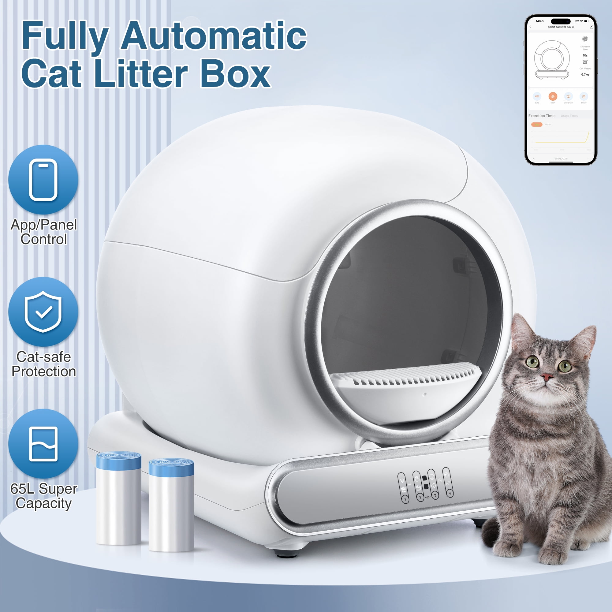 Smart Automatic Self-Cleaning Cat Litter Box for Multi-Cat w/ App ...