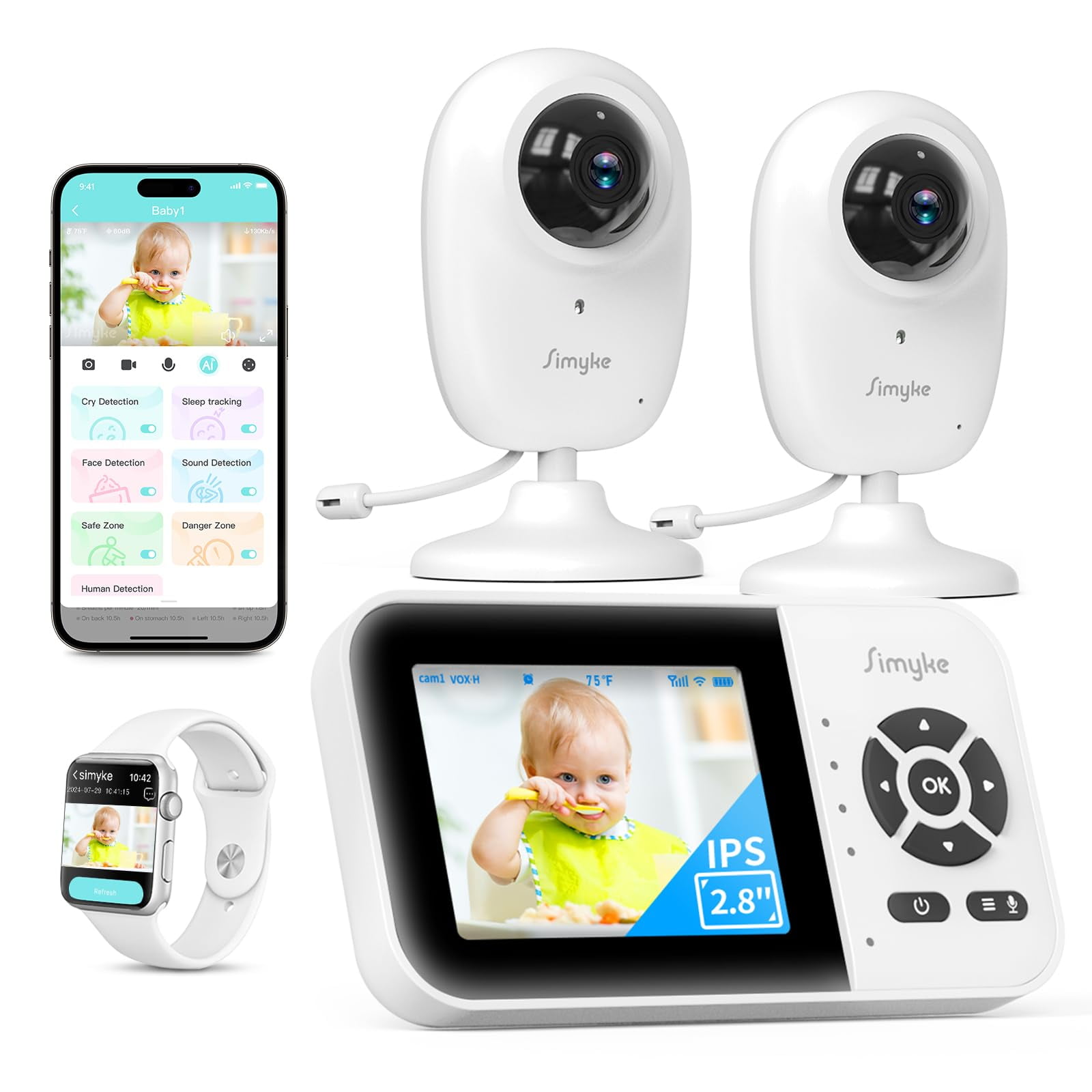 Smart Baby Monitor with 2 Cameras and Audio,App,Long Range,Night Vision ...
