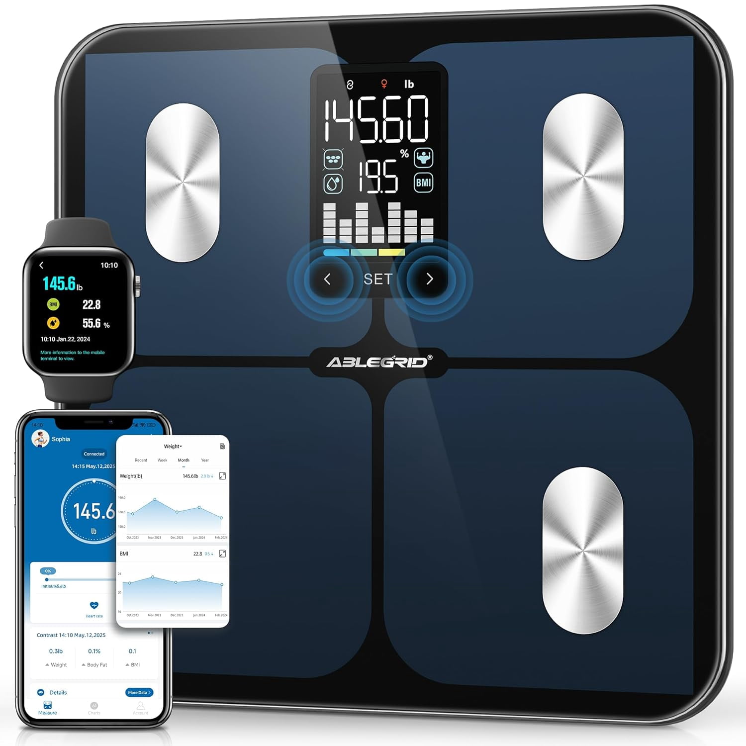Smart Bathroom Scale for Body Weight, Digital Body Fat Scale with LED ...
