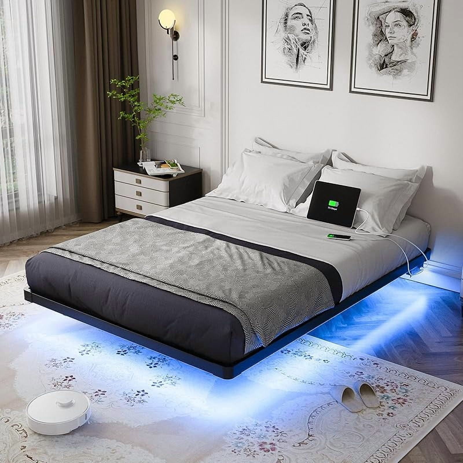 Smart Bed Frame| Sleek Metal Design + APP-Controlled RGB Lighting ...