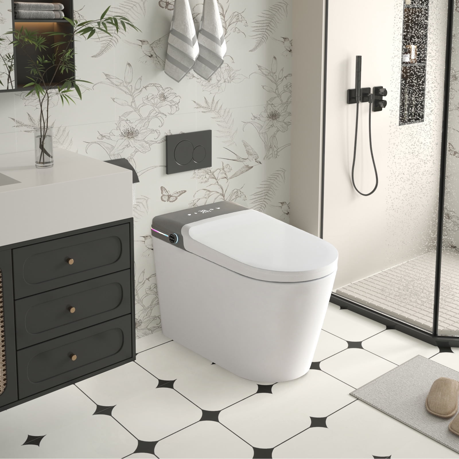Smart Bidet Toilet with Remote Control and LED Display, Raised Tankless ...