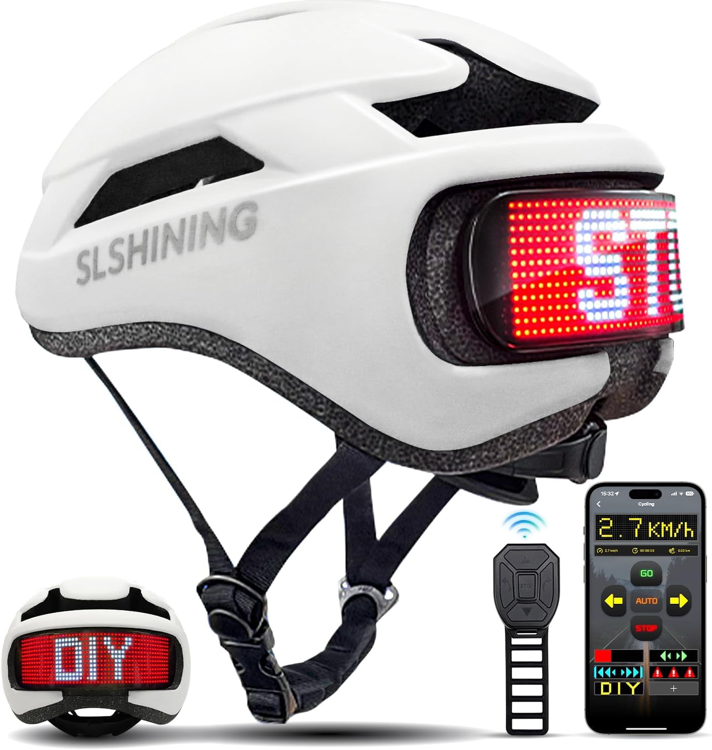 Smart Bike Helmet with LED Display, Remote/APP Control, USB ...