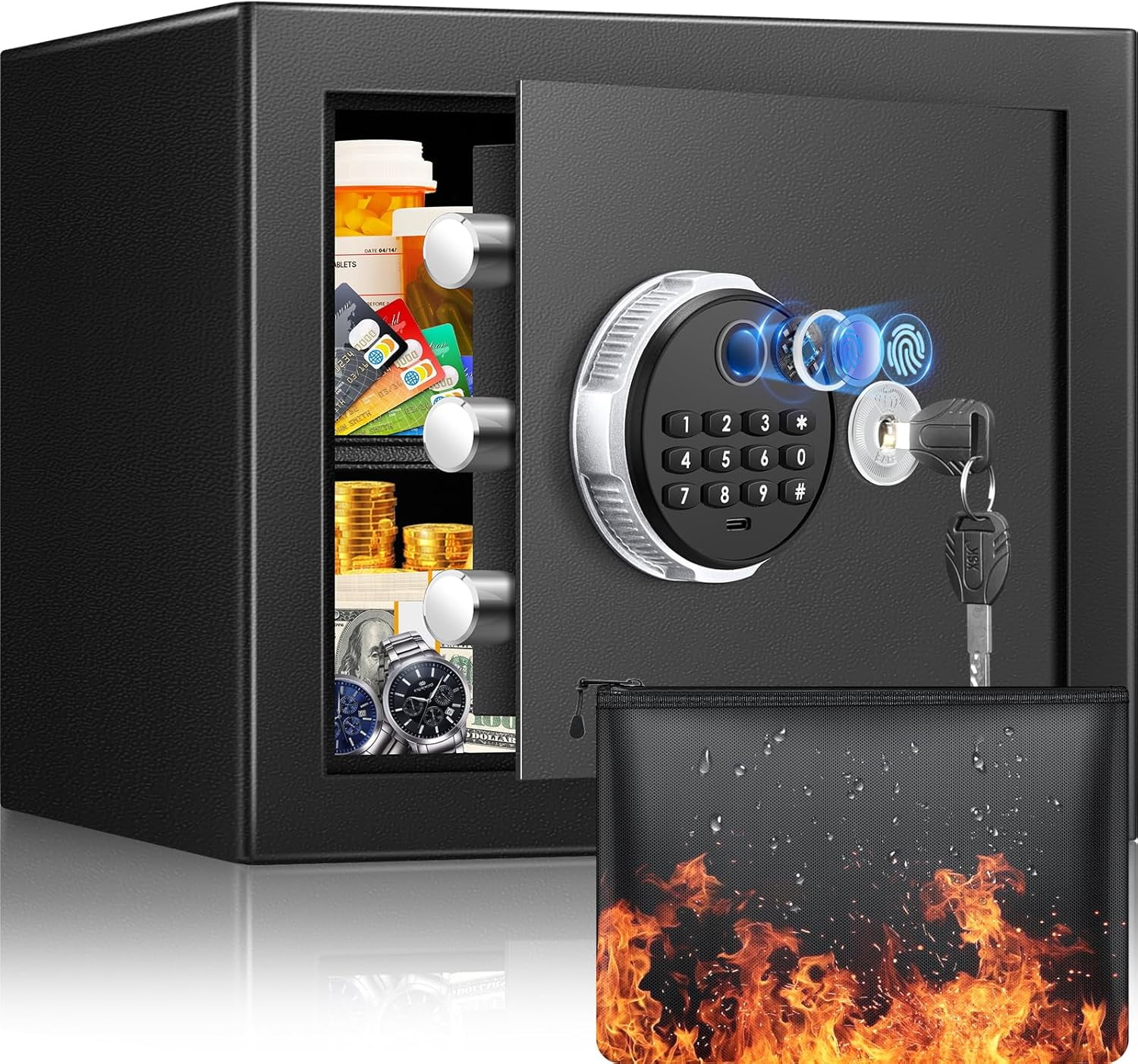 Smart Biometric Safe Box, 1.2 Cuft Fingerprint Home Safe with Digital ...