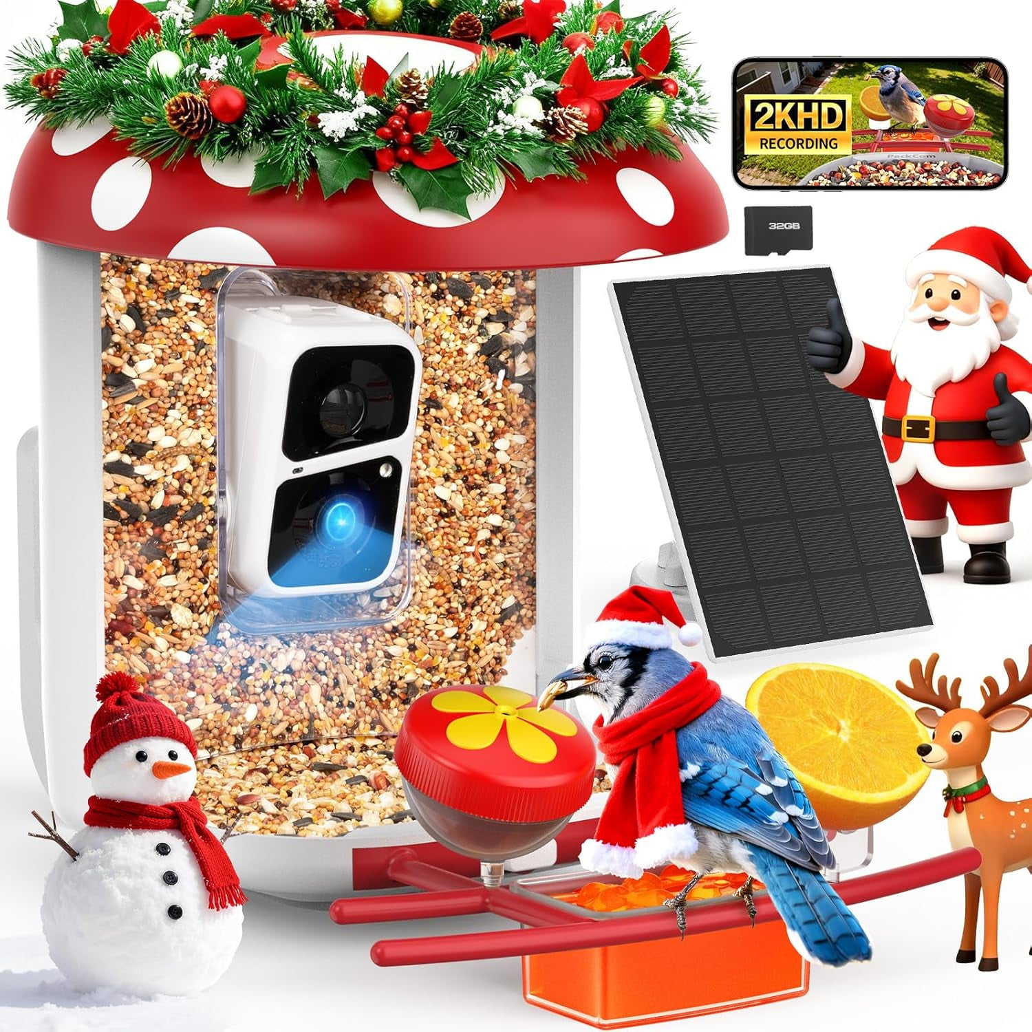 Smart Bird Feeder with Camera 2K Live Real-Time Alert AI Identify with ...