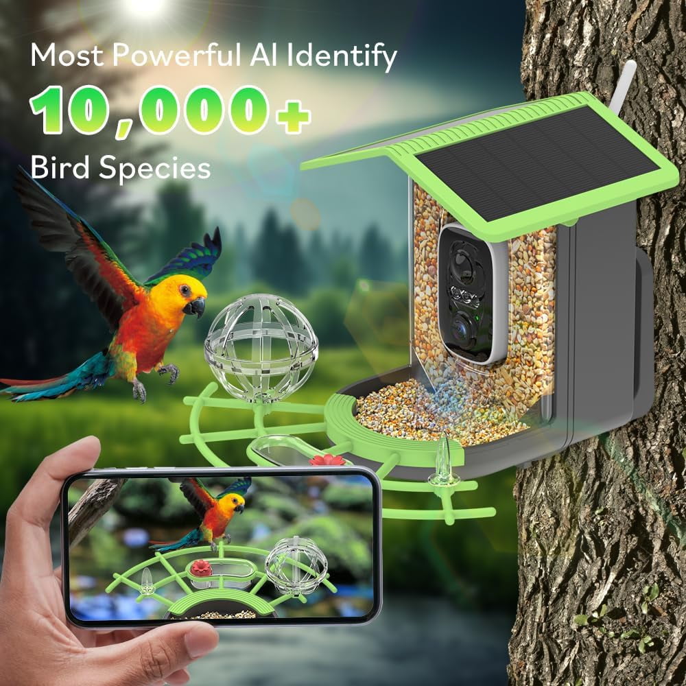 Smart Bird Feeder with Camera – AI Bird Recognition, 130° Wide Angle ...
