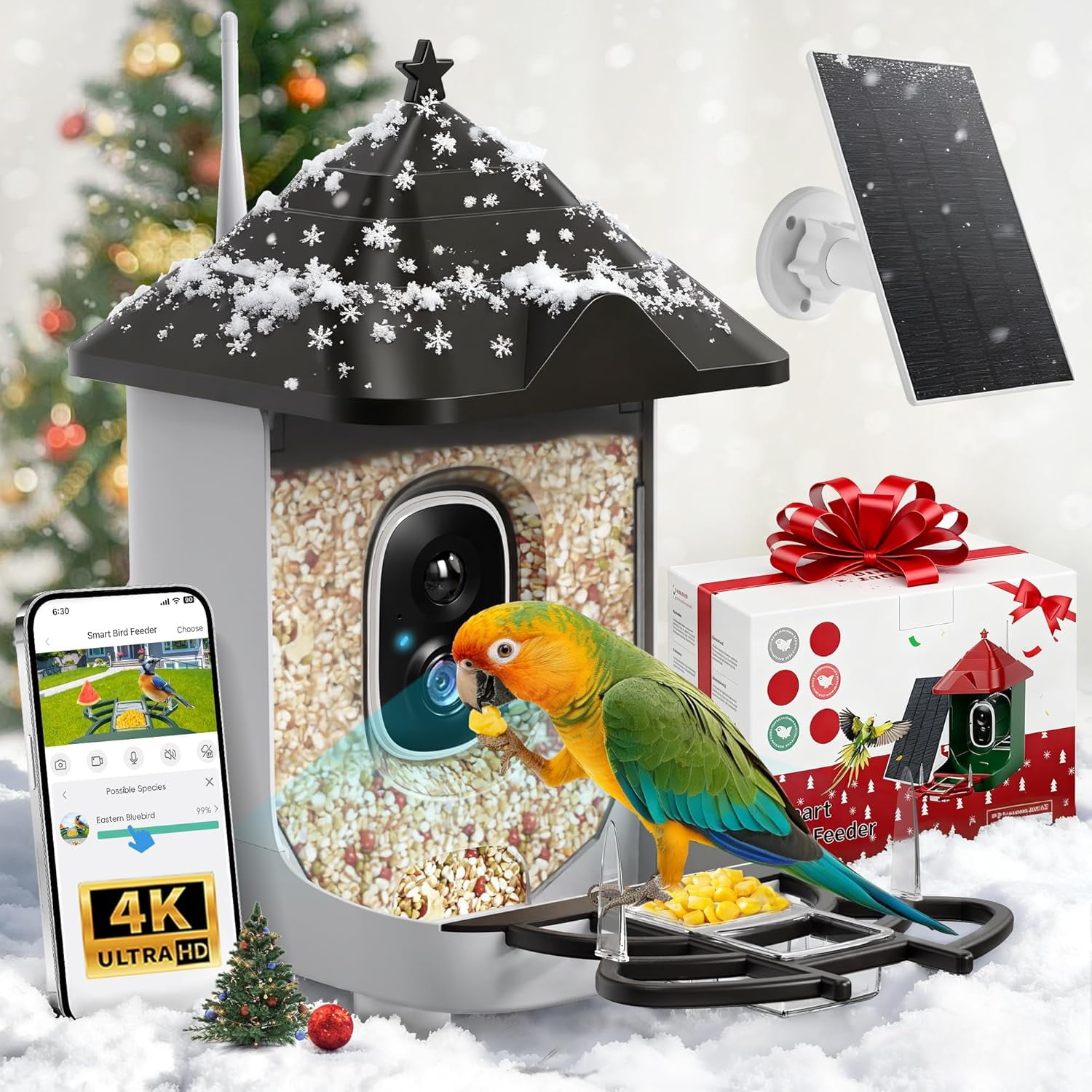 Smart Bird Feeder with Camera Solar Powered, 4K HD Live Video Bird ...