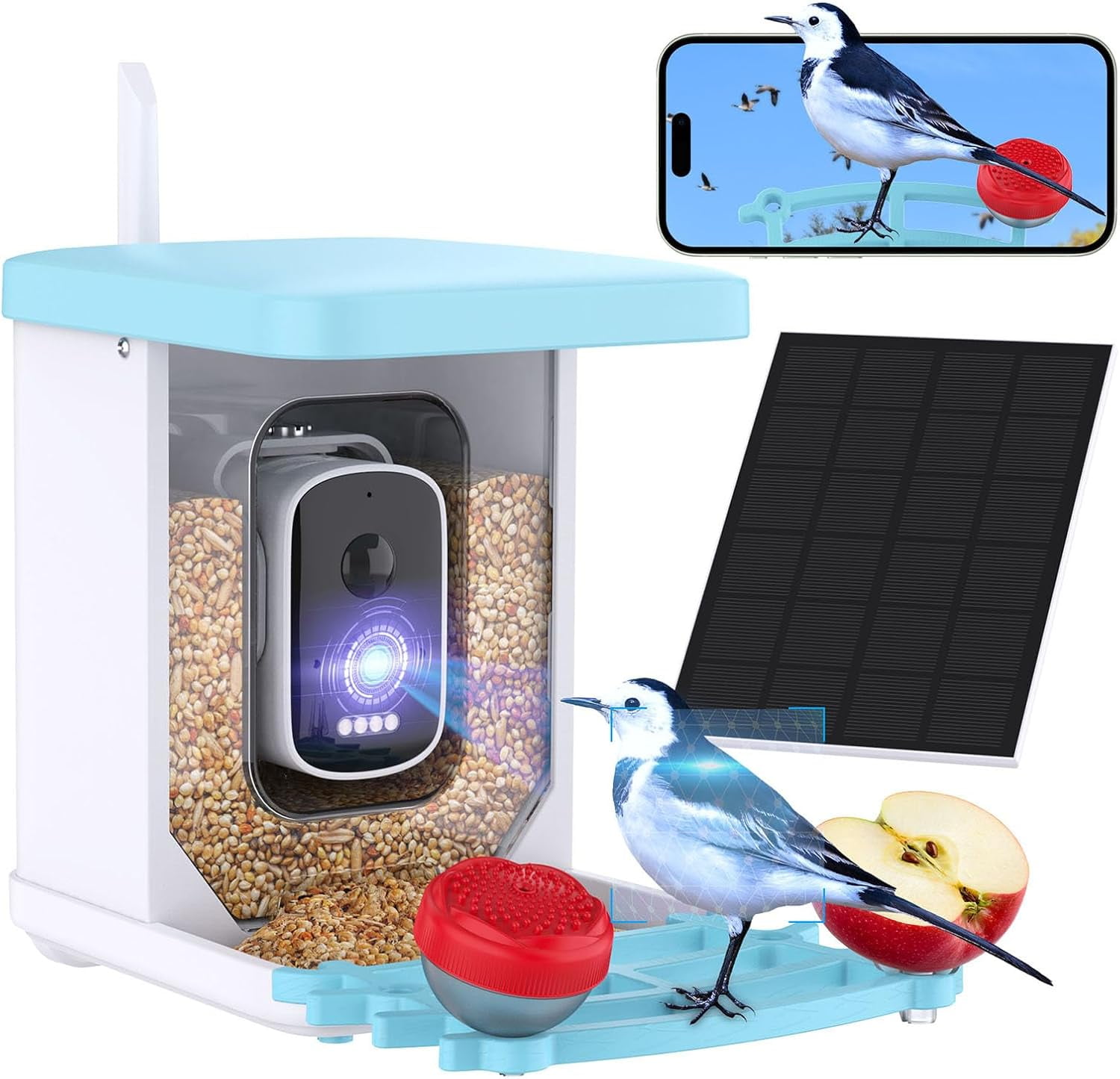 Smart Bird Feeder with Camera Solar Powered, 4MP AI Identify Wild Bird ...