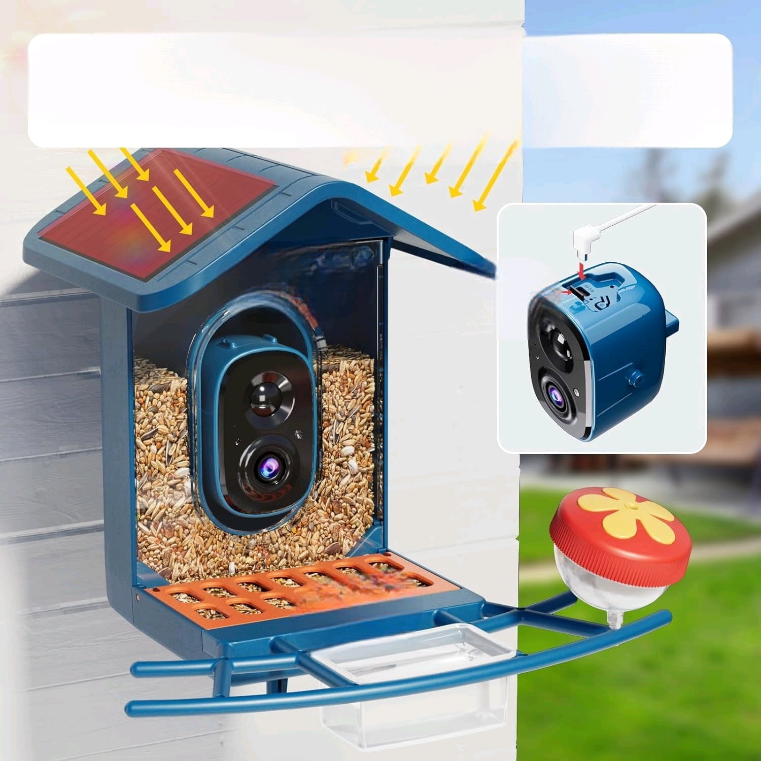 Smart Bird Feeder with Camera Solar Powered, 5GHz/2.4GHz, 2K HD Live ...