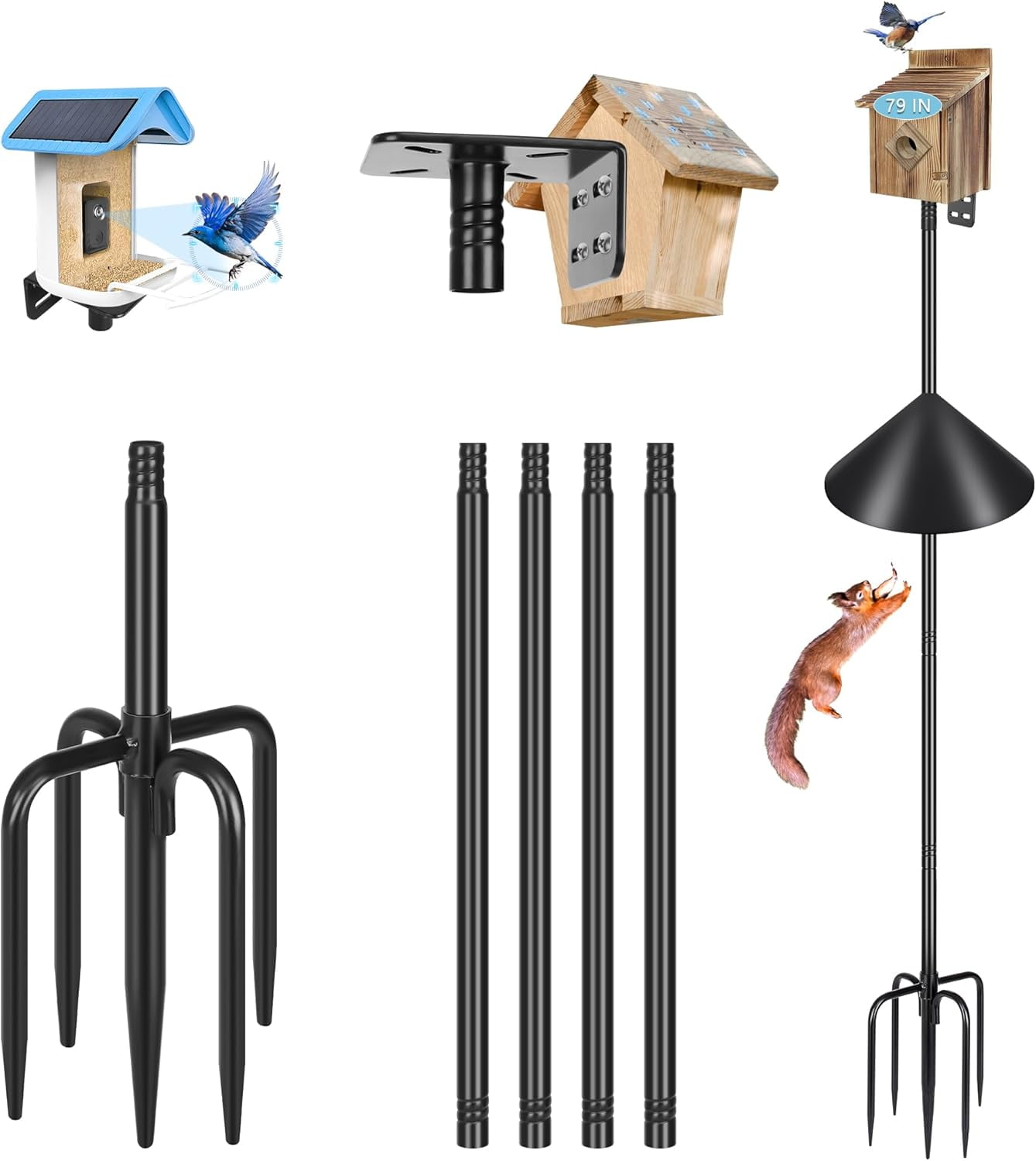 Smart Bird Feeder Pole Squirrel Proof 79 Inch Bluebird House Pole for ...