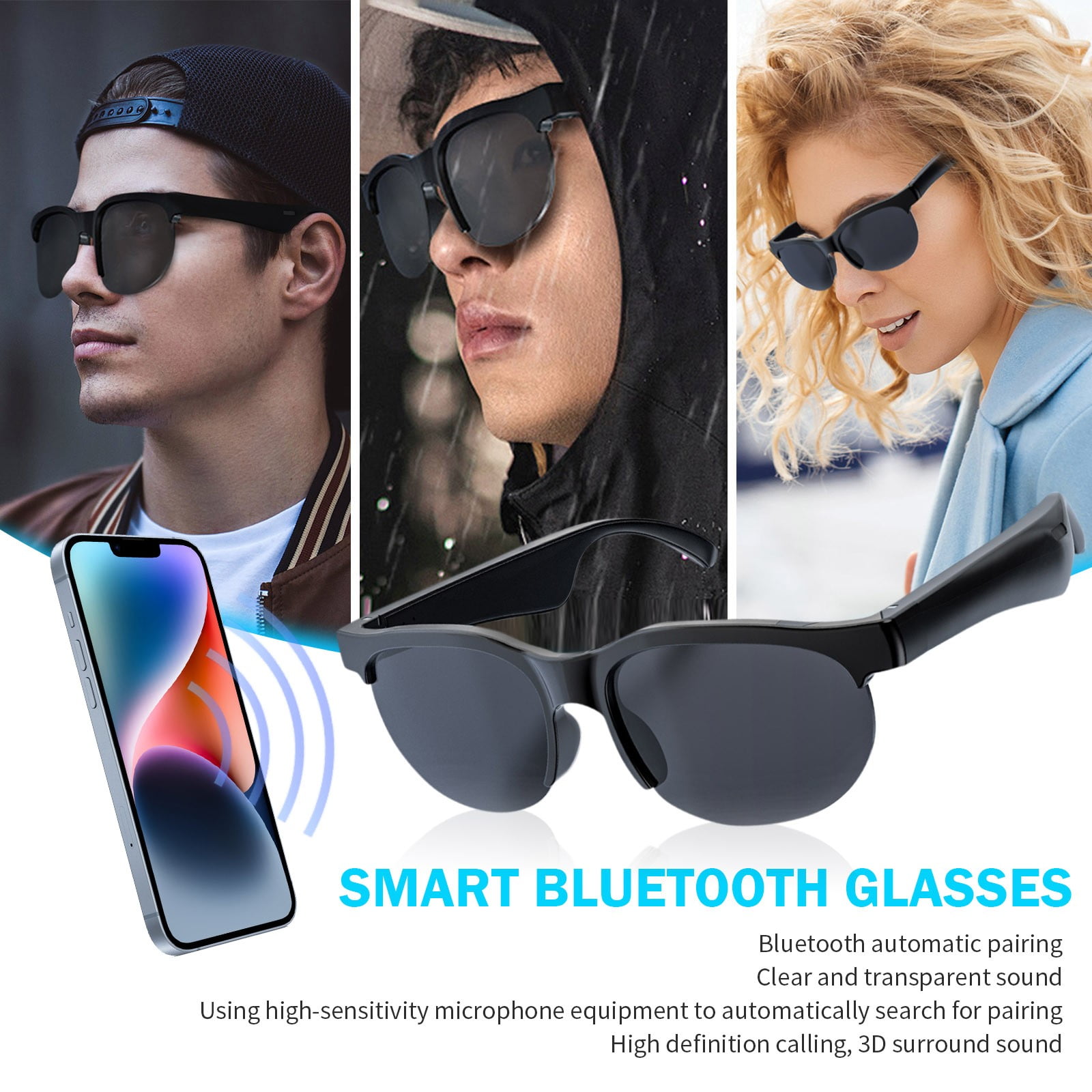 Smart Bluetooth Glasses,Built-in Mic & Speakers,Smart Wireless ...