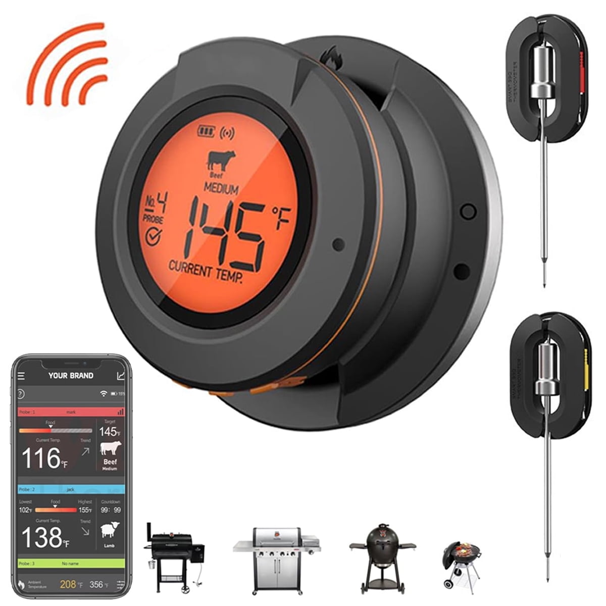 Smart Bluetooth Meat Thermometer with 2 Probes,Wireless BBQ/Smoker ...