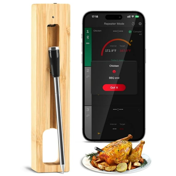 Smart Bluetooth Wireless Meat Thermometer with Probe | Long Range ...