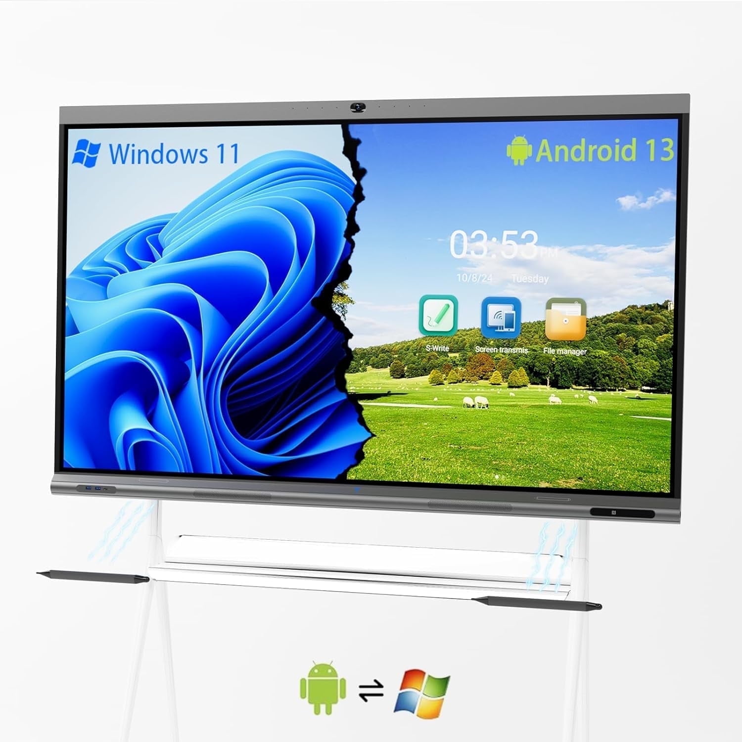 Smart Board, 65 Inch 4K Electronic Digital Whiteboard Built in Dual System(Android 13+Windows 11 ...