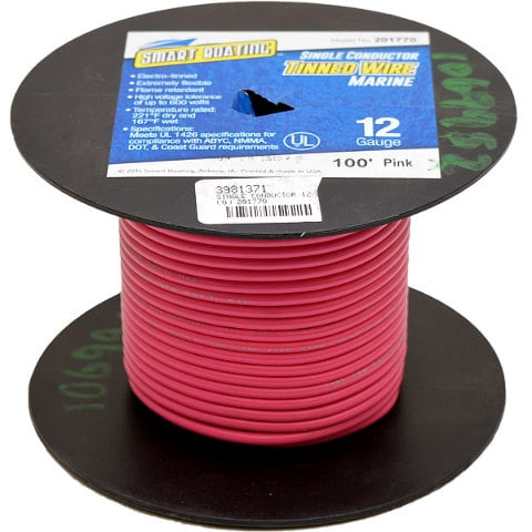 Smart Boat Wire 201770 | 12 AWG 100 Foot Pink Tinned Copper (Single ...