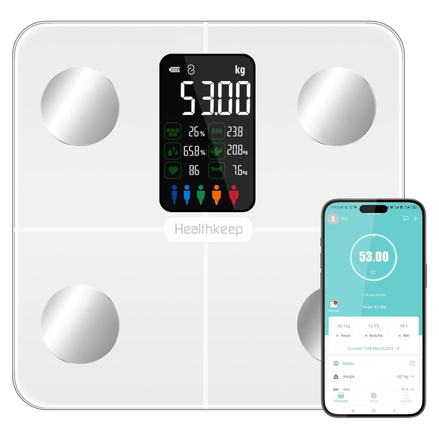 Smart Body Fat Scale with Large VA Display 15 Body Composition Metrics ...