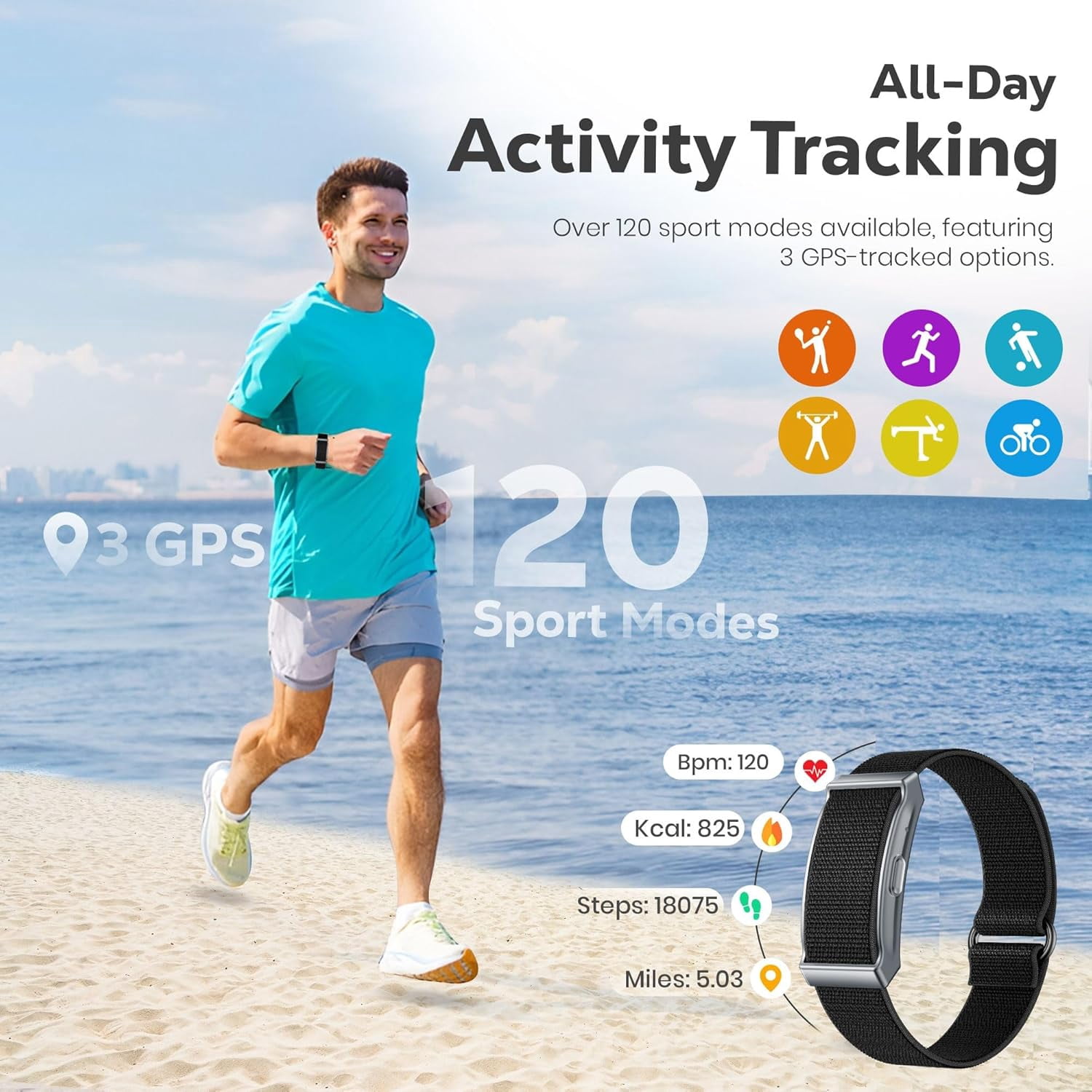 Smart Bracelet Fitness Tracker for Men & Women - Heart Rate & Sleep ...