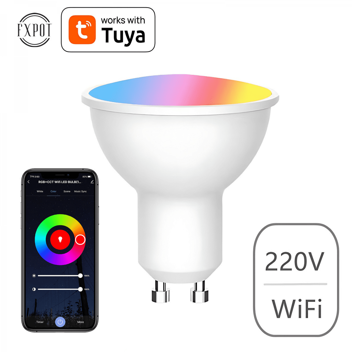 Smart Bulb GU10 RGBWW, 400LM High Brightness, Dimmable Color Changing ...