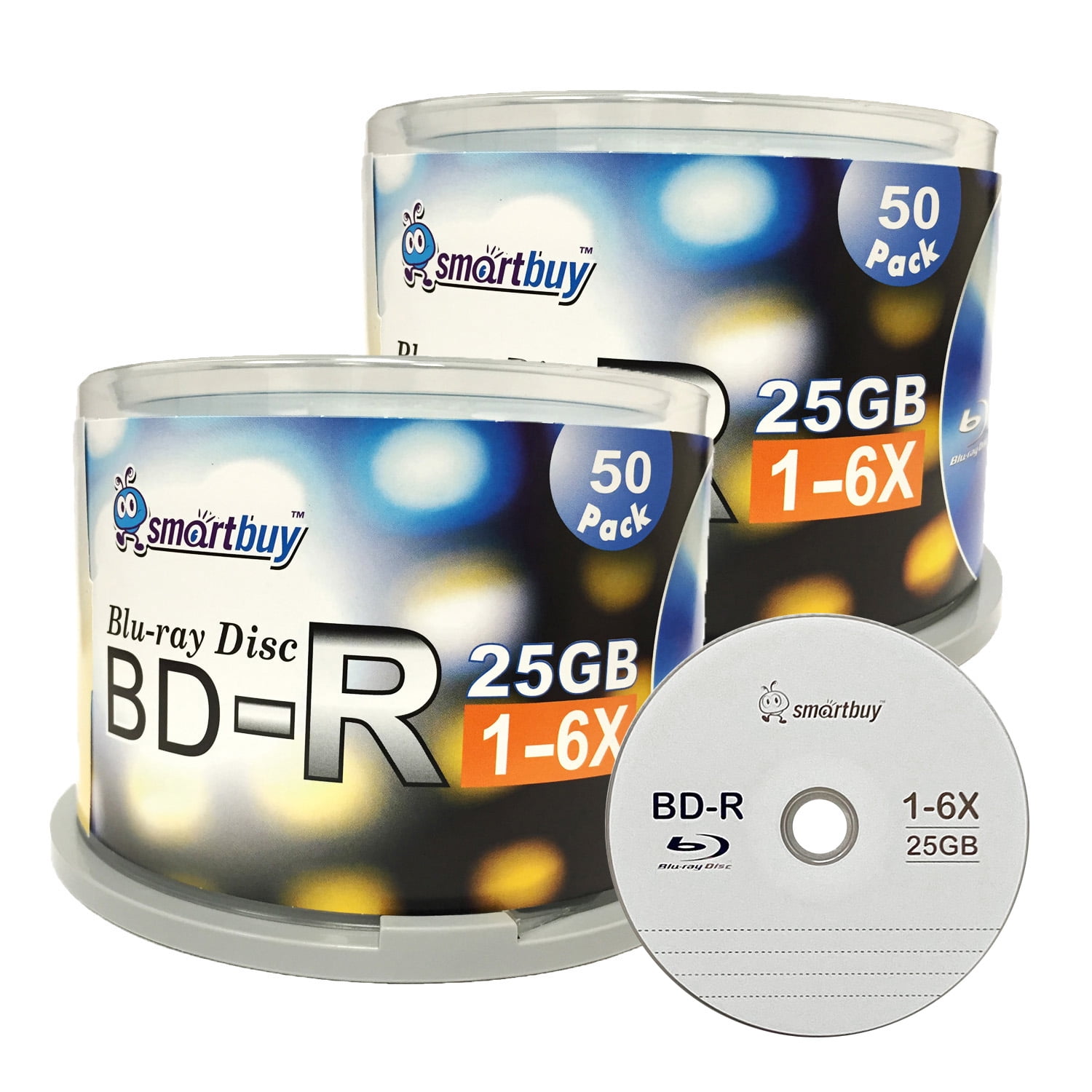 Smart Buy 100-disc 25GB 6x BD-R BDR Blu-Ray Single Layer Logo Top ...
