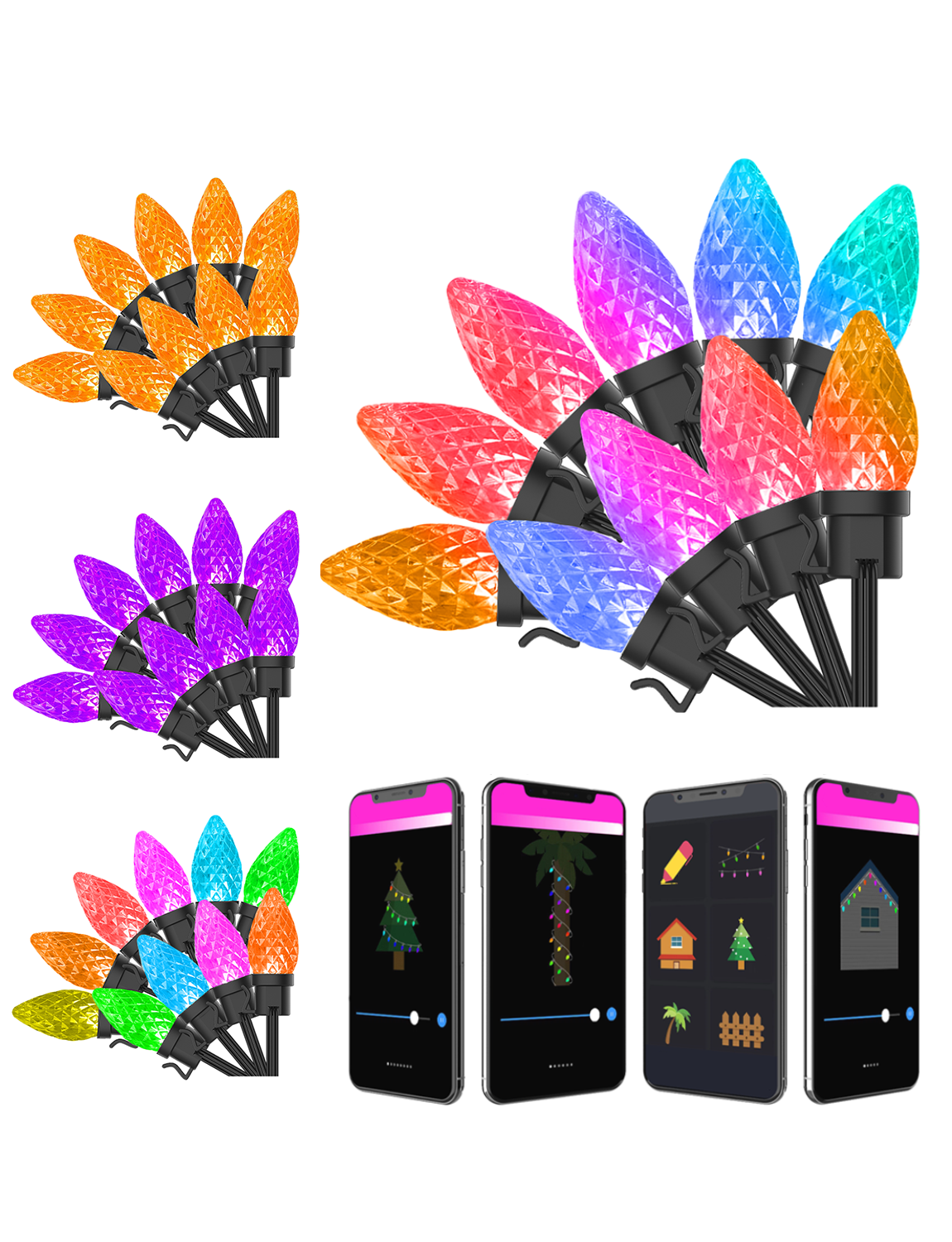 Smart C9 Christmas Lights Outdoor, 33ft 50LED String Lights, Color Changing, Bluetooth App ...