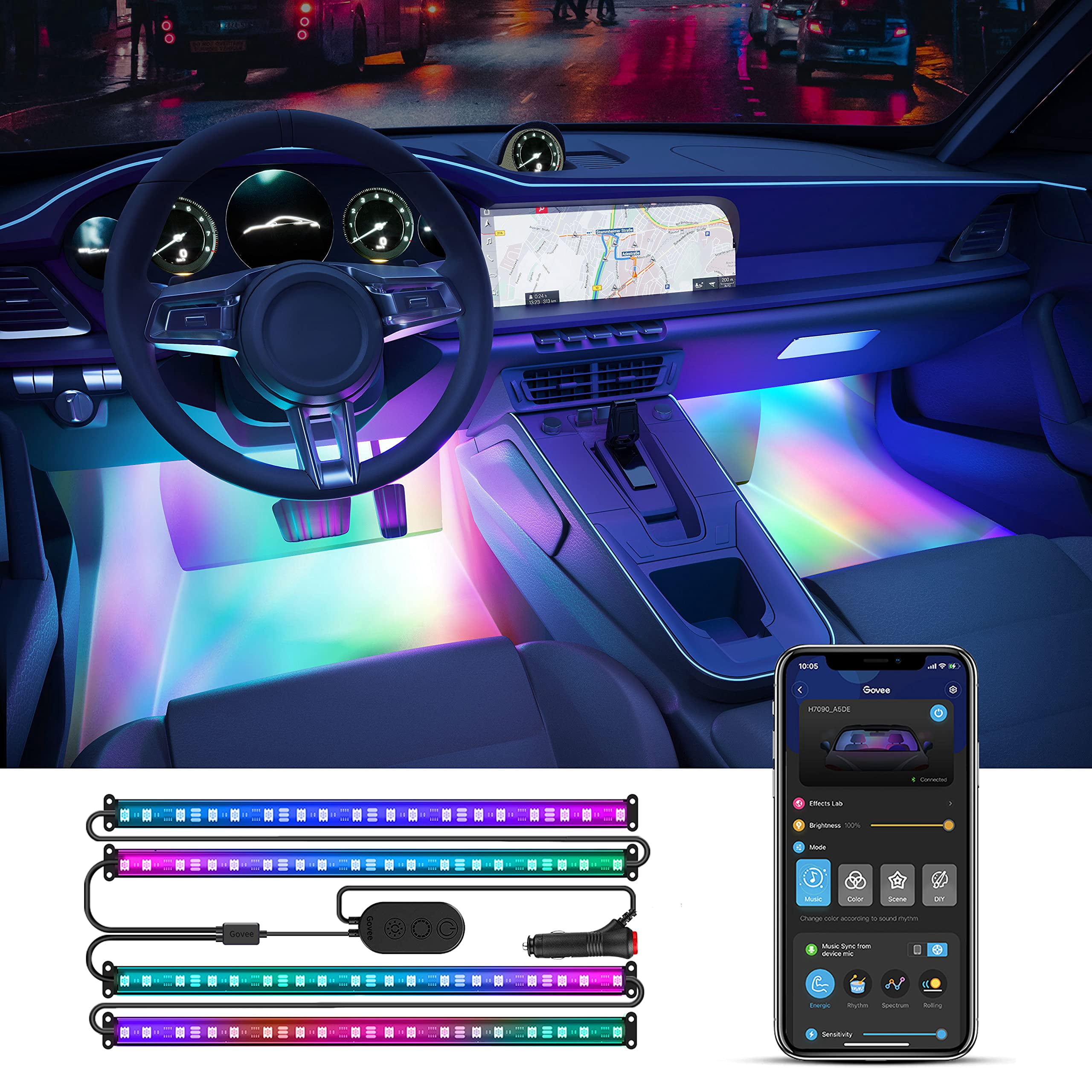 Smart Car LED GP27 GP27 Strip Lights, RGBIC Interior Car Lights with 4 ...