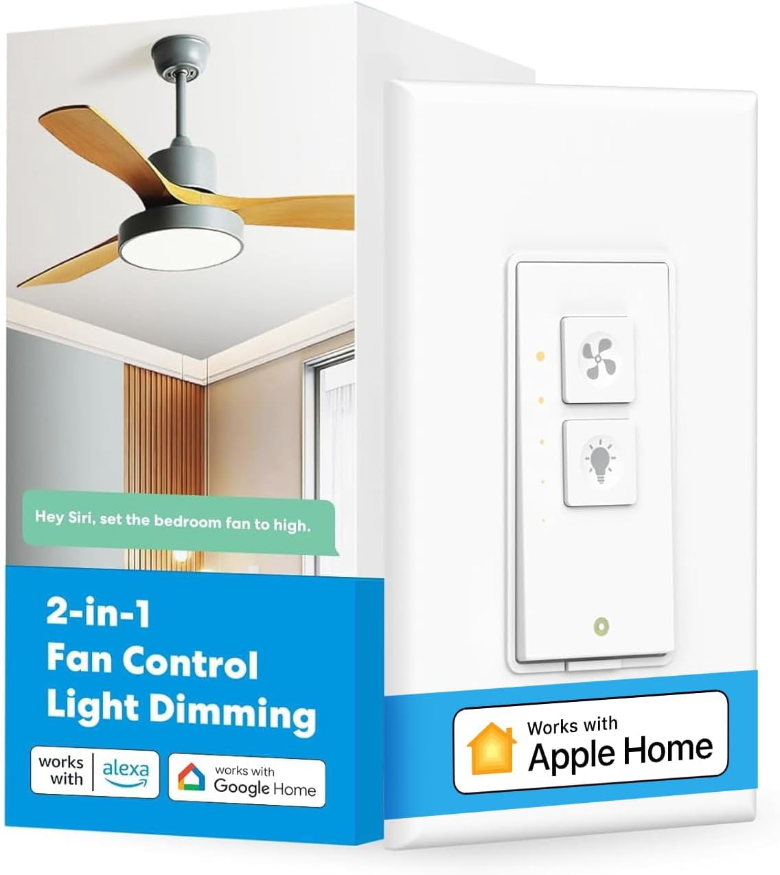 Smart Ceiling Fan Control & Dimmer Light Switch, Works w/Apple Kit, Alexa, Google & SmartThings ...