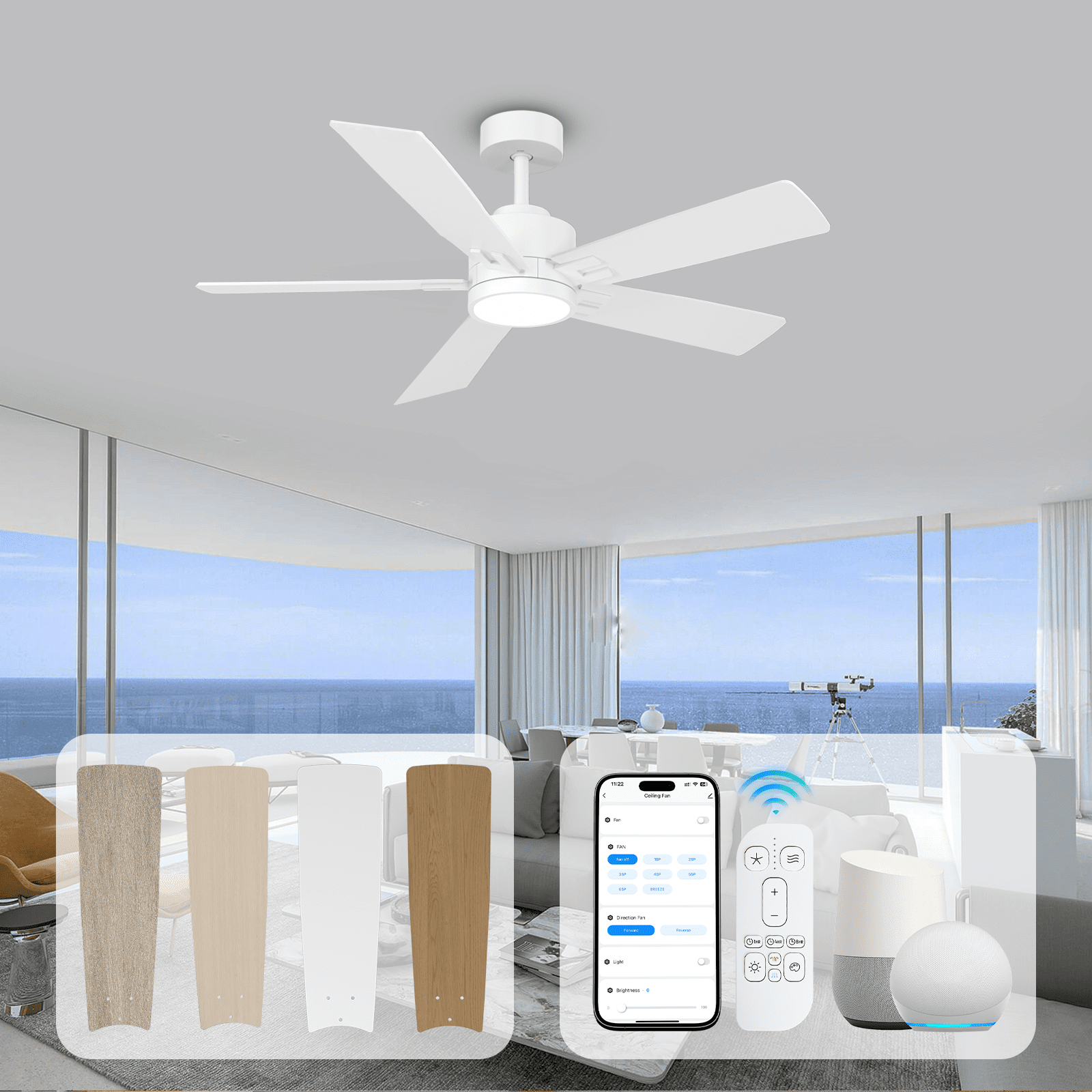 Smart Ceiling Fan with Light Remote/APP/Alexa/Voice Control,Indoor ...