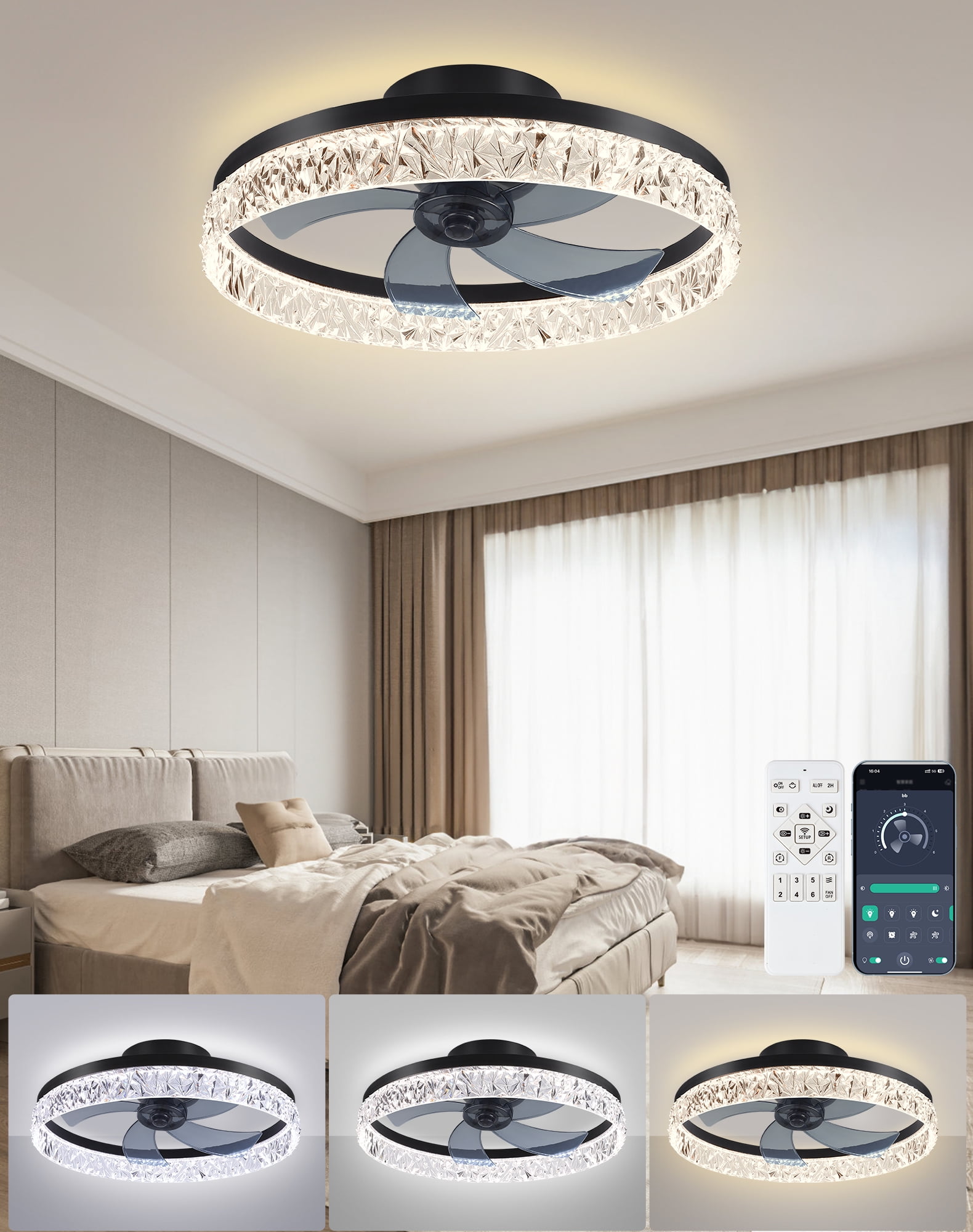 Smart Ceiling Fan with Lights, Low Profile Ceiling Fan with APP& Remote ...