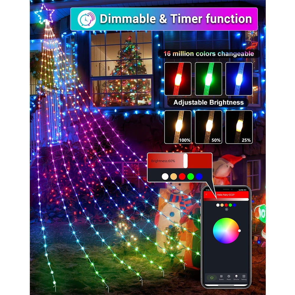 Smart Christmas Star Lights, 12 ft x 344 cascading LED lights with Star ...