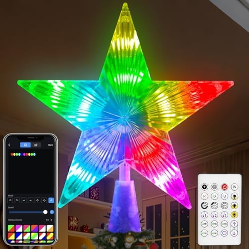 Smart Christmas Tree Topper Star, 7.87 inches RGB LED Lighted Star ...