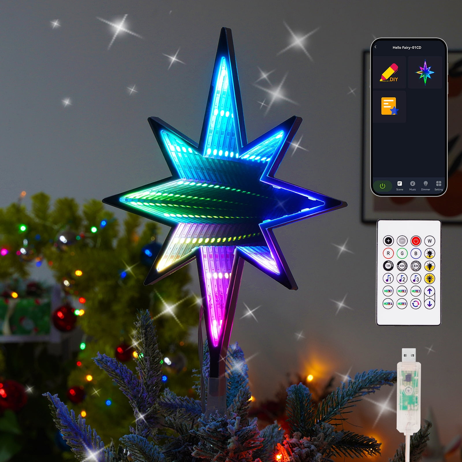 Smart Christmas Tree Topper Star, 8.7" W*12.0''H 27LED RGB Color Change ...