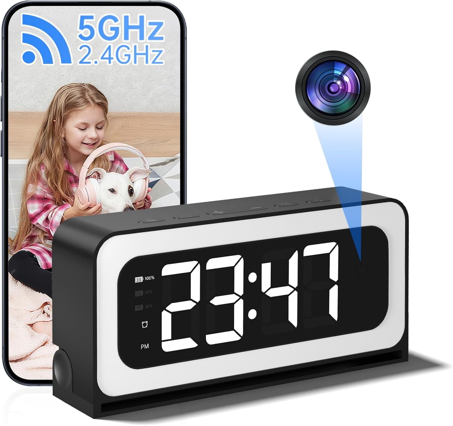 Smart Clock Camera, 5G&2.4G WiFi Security Cameras Wireless Indoor, 2K ...