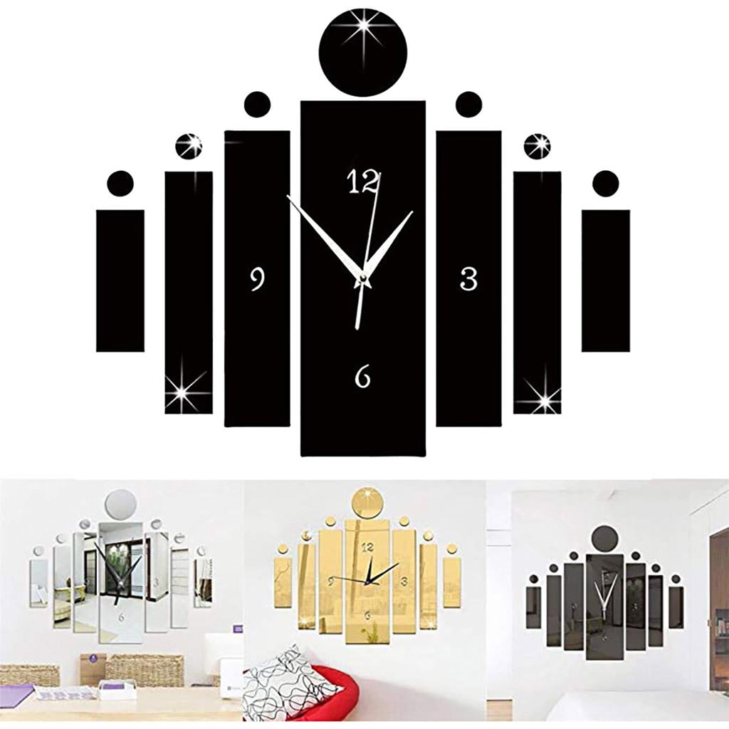 Smart Clock Vintage Wall Decor Kawaii Wall Clock 3D Mirror Silver Wall ...