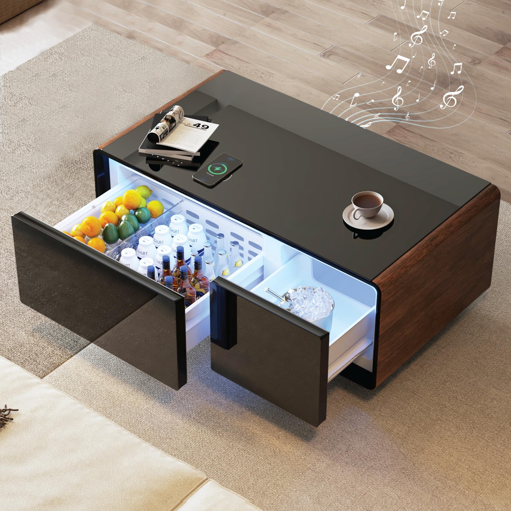 Smart Coffee Table, Living Room Table with Built in Fridge,15W Wireless ...